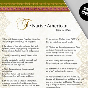 Native American Code of Ethics Art Print - Wall Hanging Tapestry - Etsy