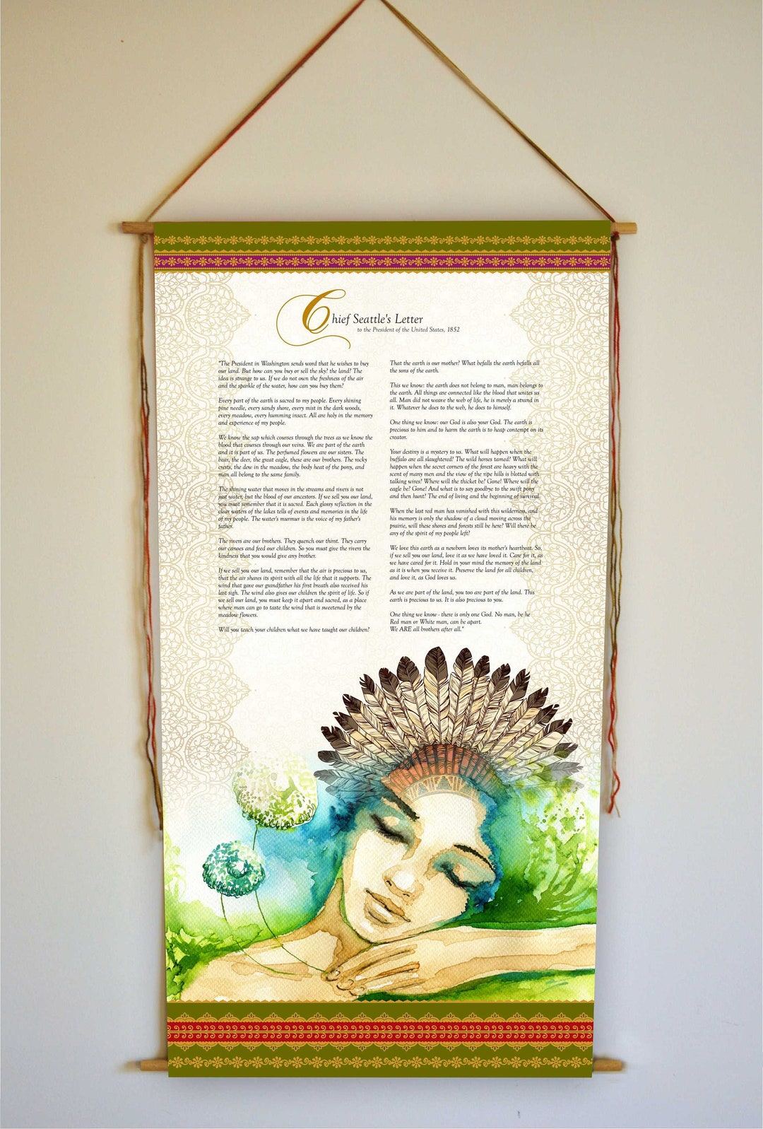 Native American Chief Seattle Wall Hanging Chief Seattle - Etsy