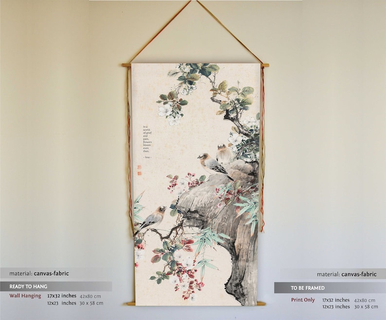 Zen Bird Print Wall Hanging: Japanese Art Tapestry - Etsy