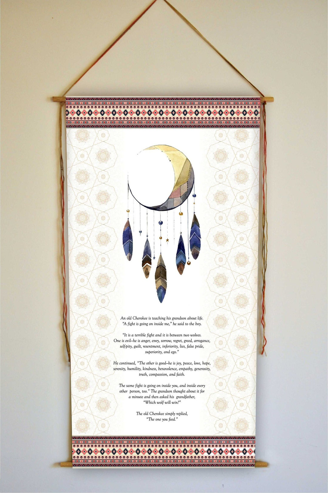 The Tale of the Two Wolves, Wall Hanging, Native American ...