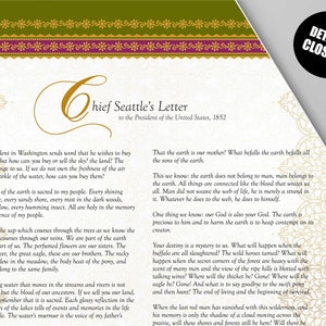 Native American - Chief Seattle - Wall Hanging - Chief Seattle Letter ...