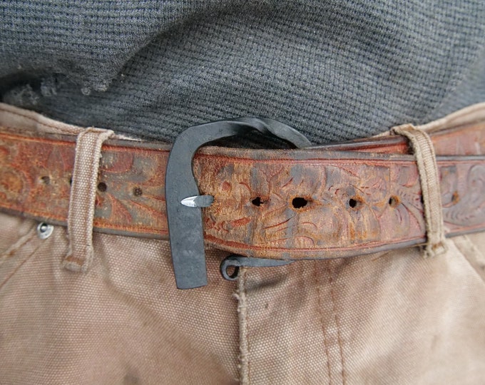 Flint-striker Belt Buckle With Leather Awl Prong Forged From High ...