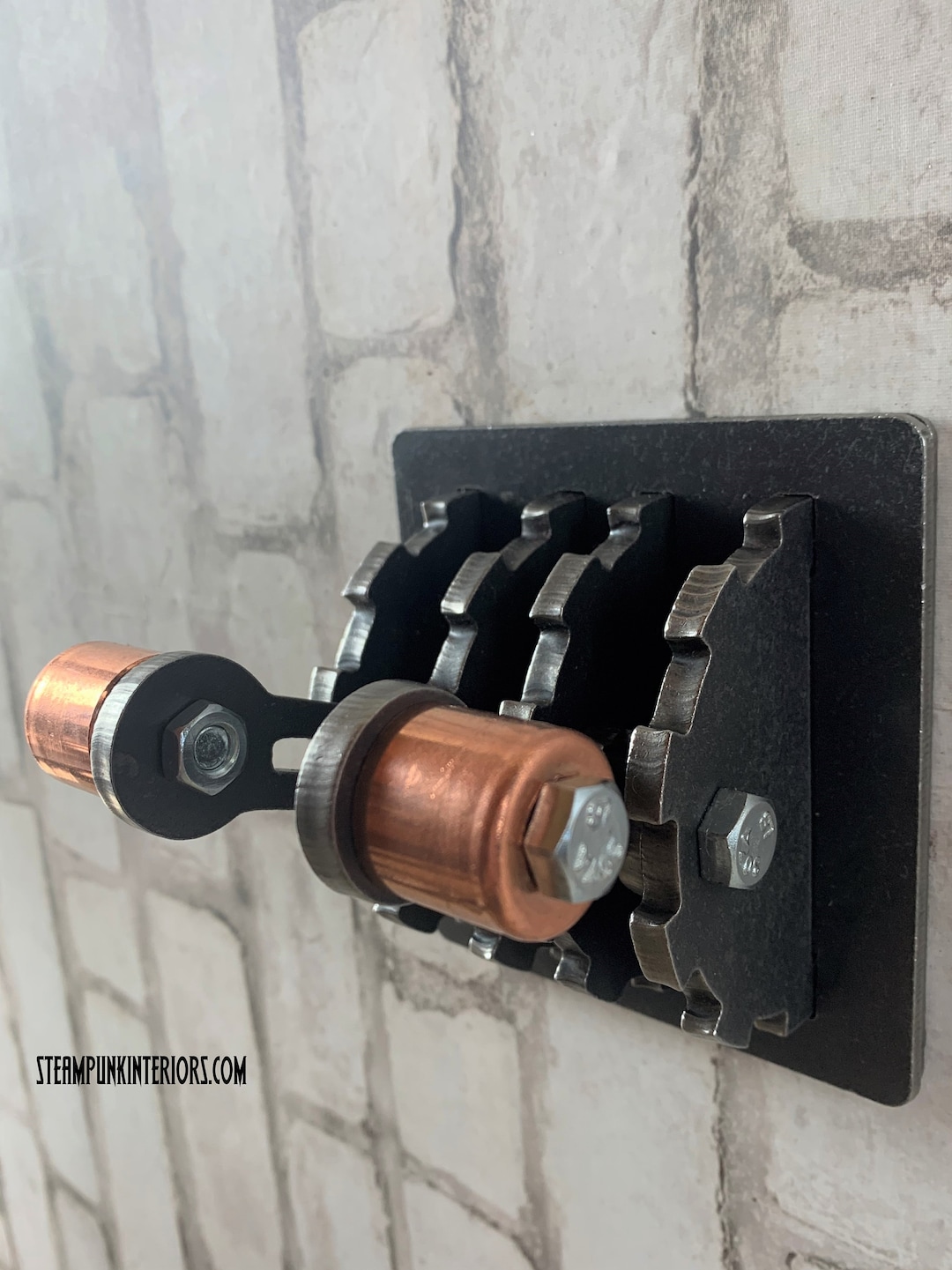 Double-gang Gear Light Switch Cover With Copper Handles / Industrial ...