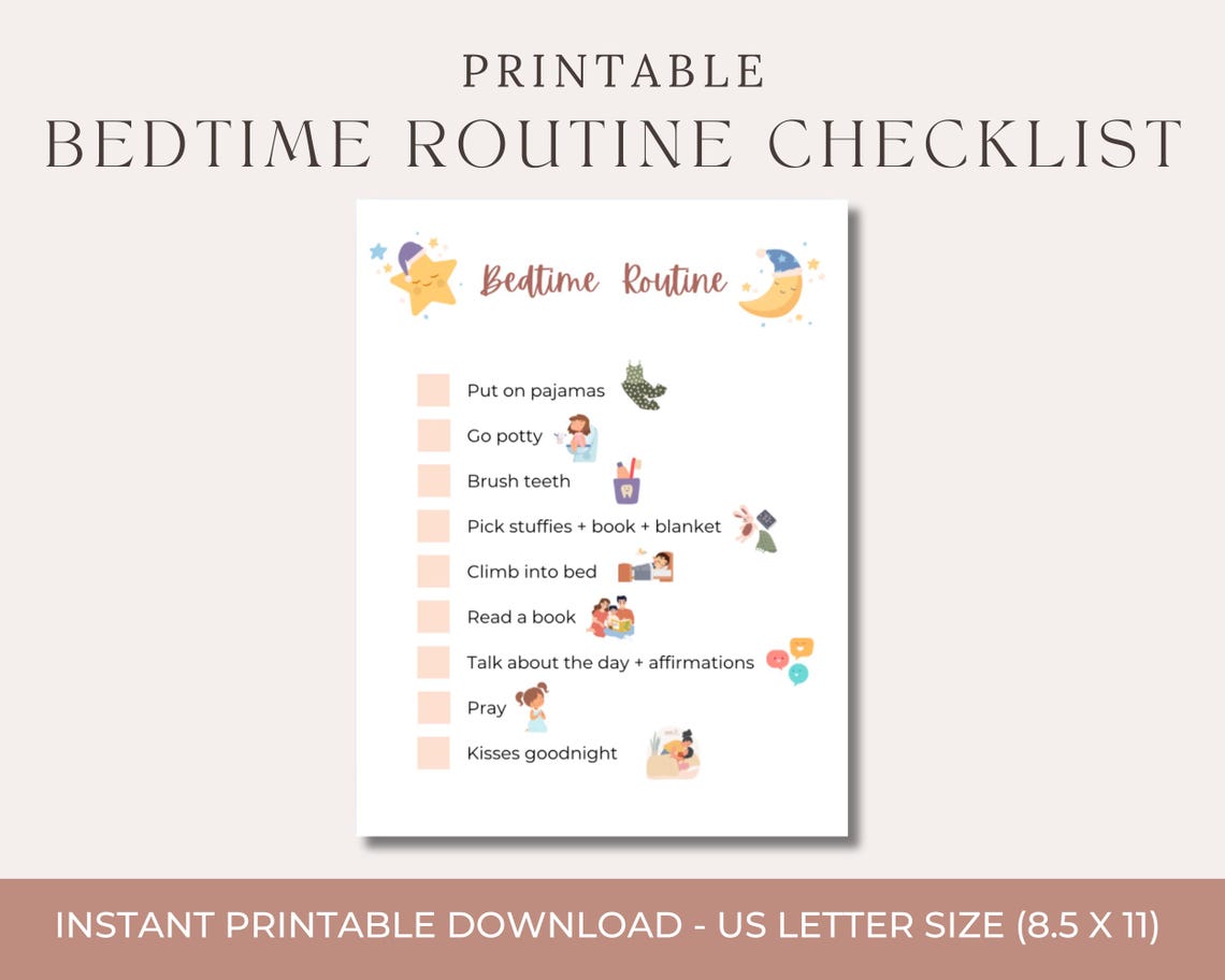 Bedtime Routine Checklist, Kids Checklist Chart, Printable Checklist ...