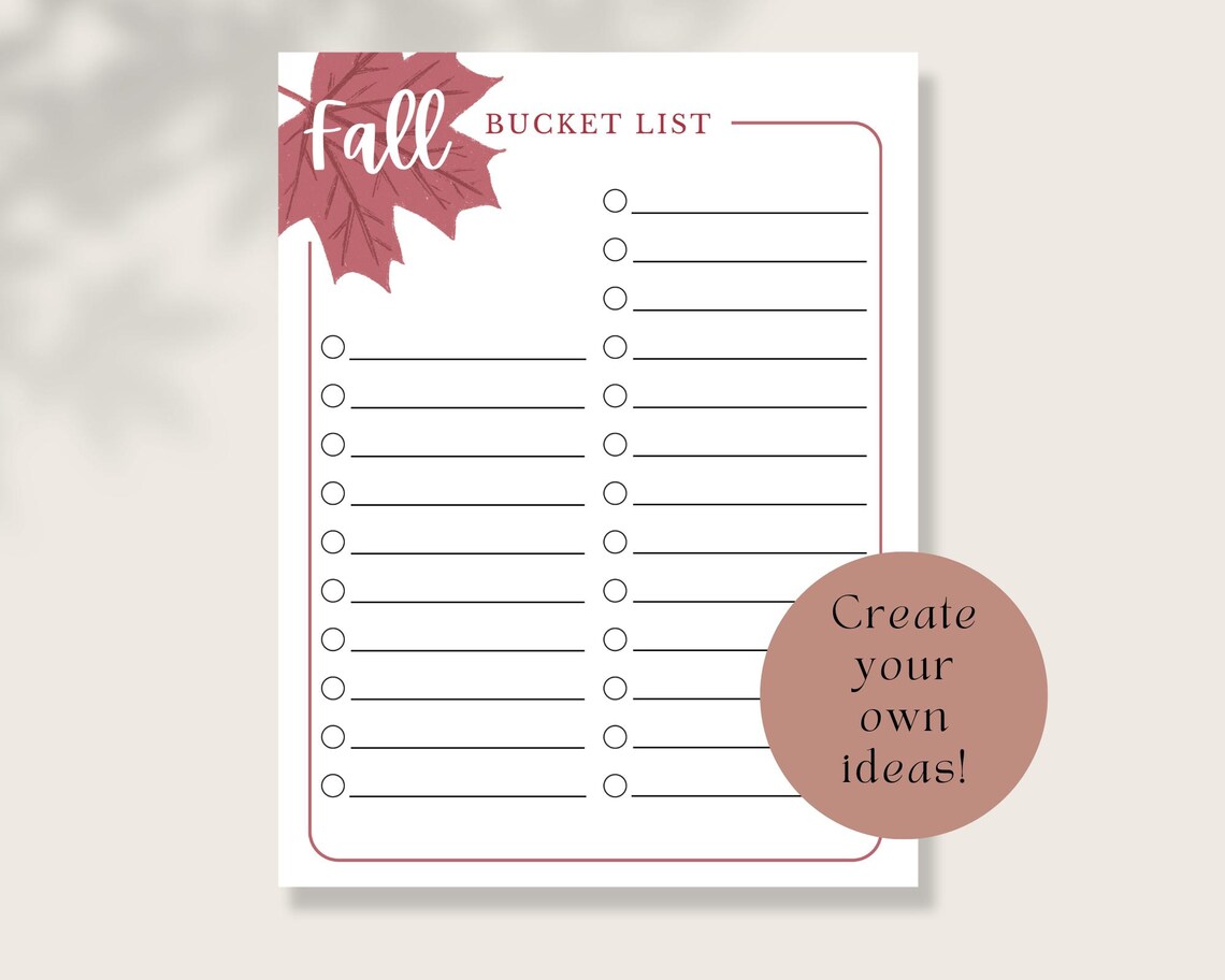 Fall Bucket List Printable, Autumn Bucket List, Bucket List, Fall ...