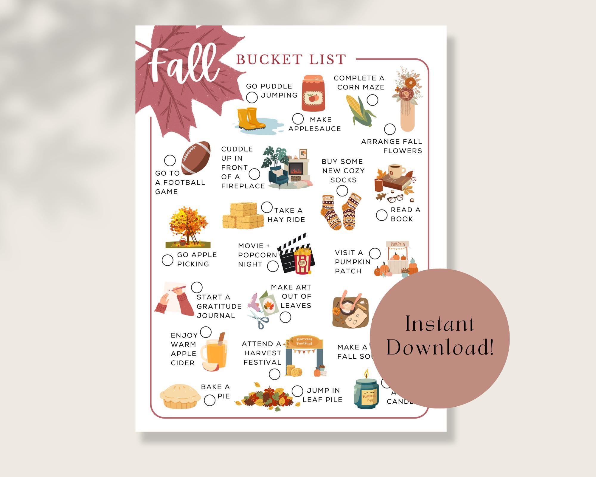 Fall Bucket List Printable, Autumn Bucket List, Bucket List, Fall ...