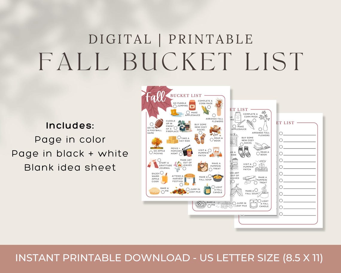 Fall Bucket List Printable, Autumn Bucket List, Bucket List, Fall ...