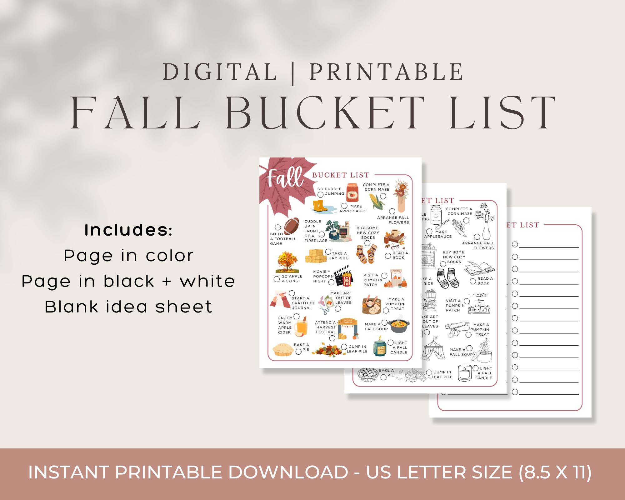 Fall Bucket List Printable, Autumn Bucket List, Bucket List, Fall ...