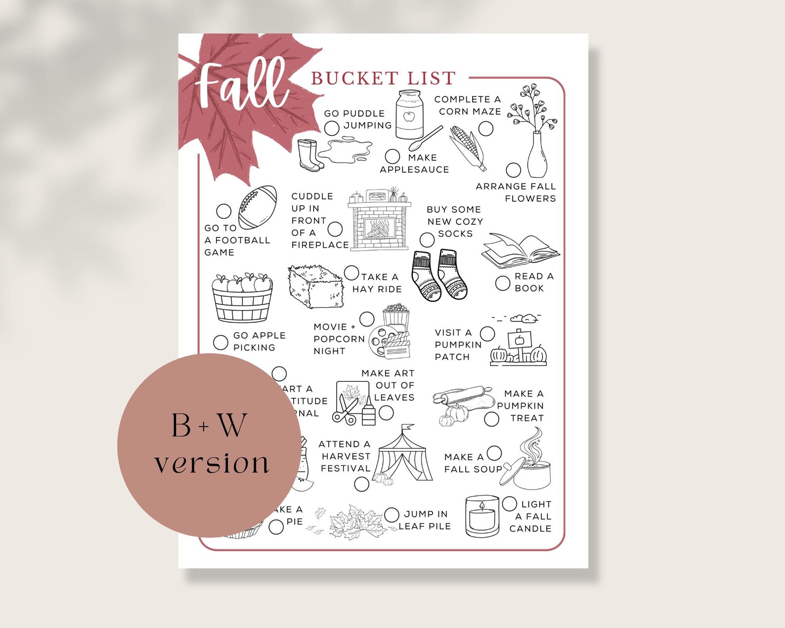 Fall Bucket List Printable, Autumn Bucket List, Bucket List, Fall ...