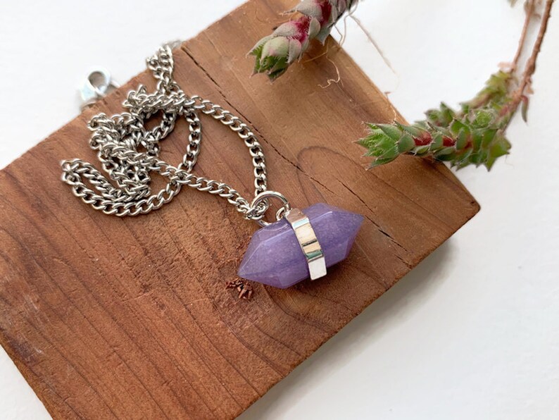 Real Amethyst Spike Charm Necklace - Silver Plated Boho Jewelry - Etsy