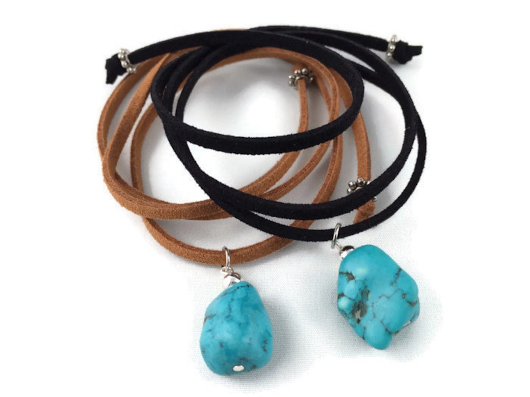 Turquoise Nugget Leather Choker Wrap • Boho Turquoise Statement ...