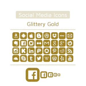 Gold Glitter Social Media Icons - Set of 32 - 160 Icons in Total - Etsy