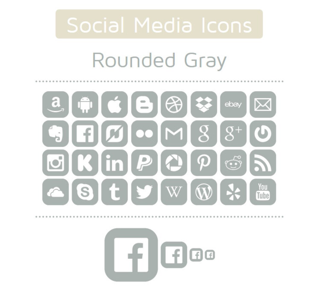 Gray Social Media Icons Set of 32 128 Icons in Total - Etsy