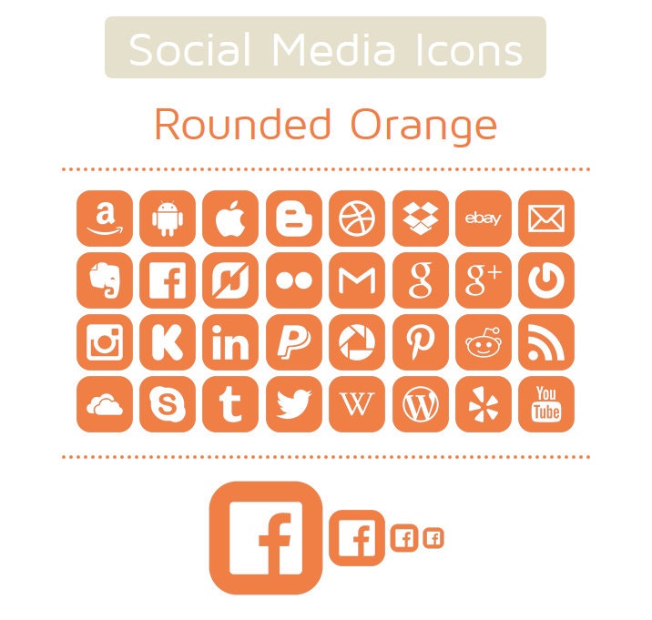 Orange Social Media Icons Set of 32 128 Icons in Total - Etsy