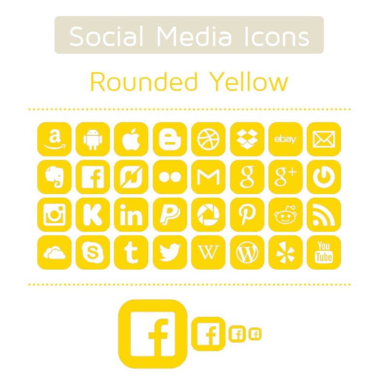 Yellow Social Media Icons Set of 32 128 Icons in Total - Etsy