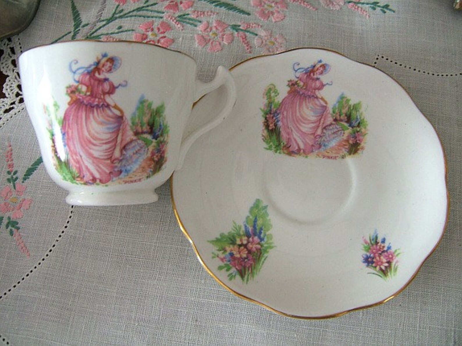 Pinkie Crinoline Lady Cup and Saucer-trentham Royal Crown Fine Bone ...