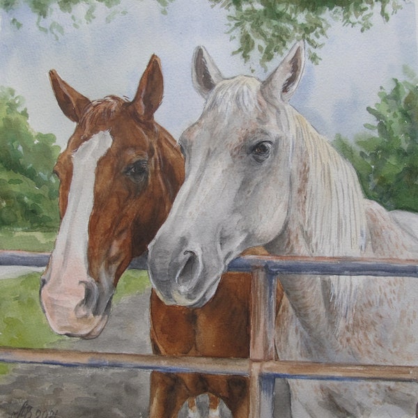 Two Horses Painting - Etsy