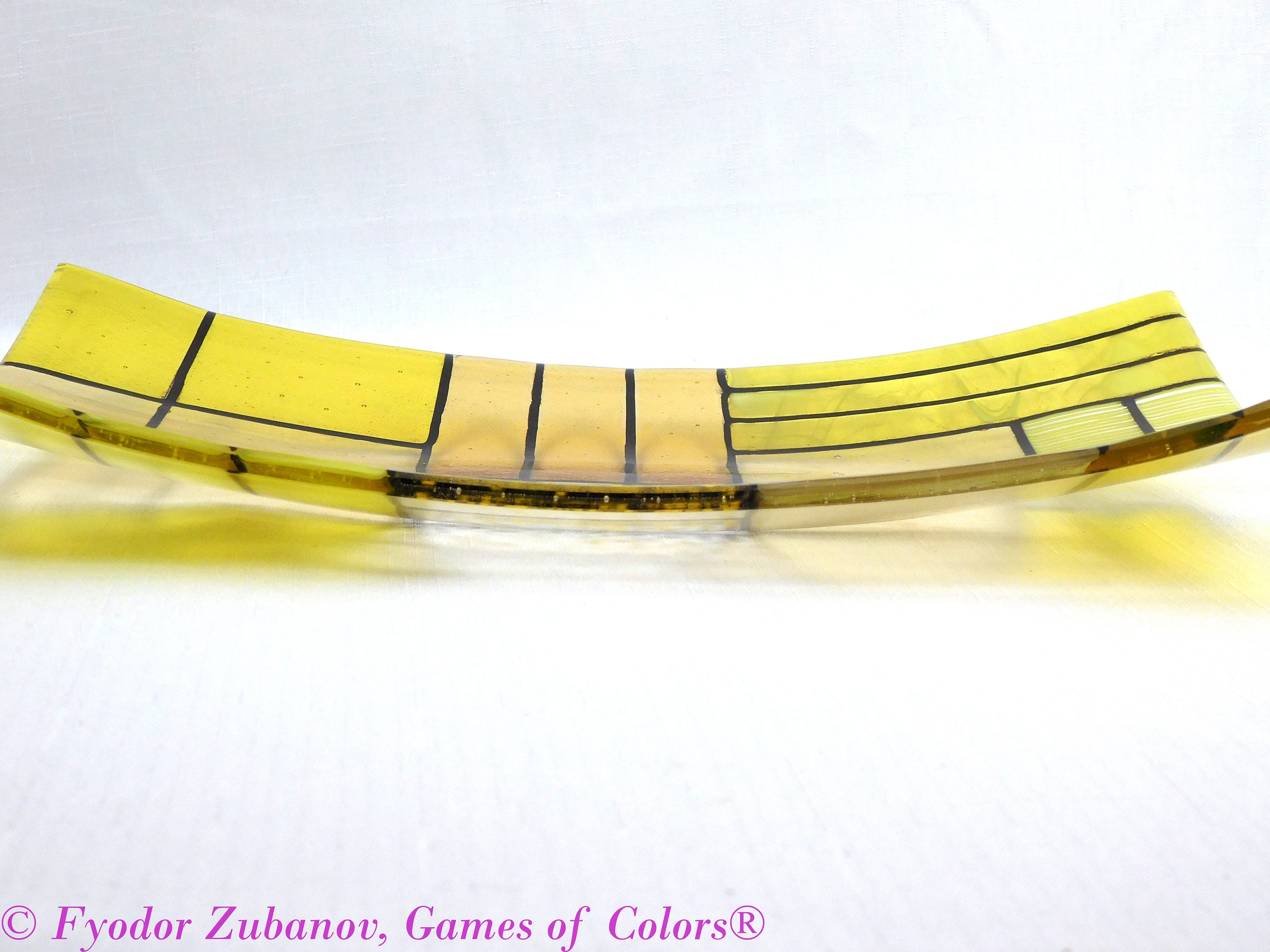A Rectangular Fused Glass Plate "a Gentle Color Mix - Yellows ...