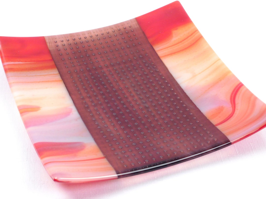 Fused Glass Plate: "bubbles in the Sunset" Decorative Glass Art (8x8 ...