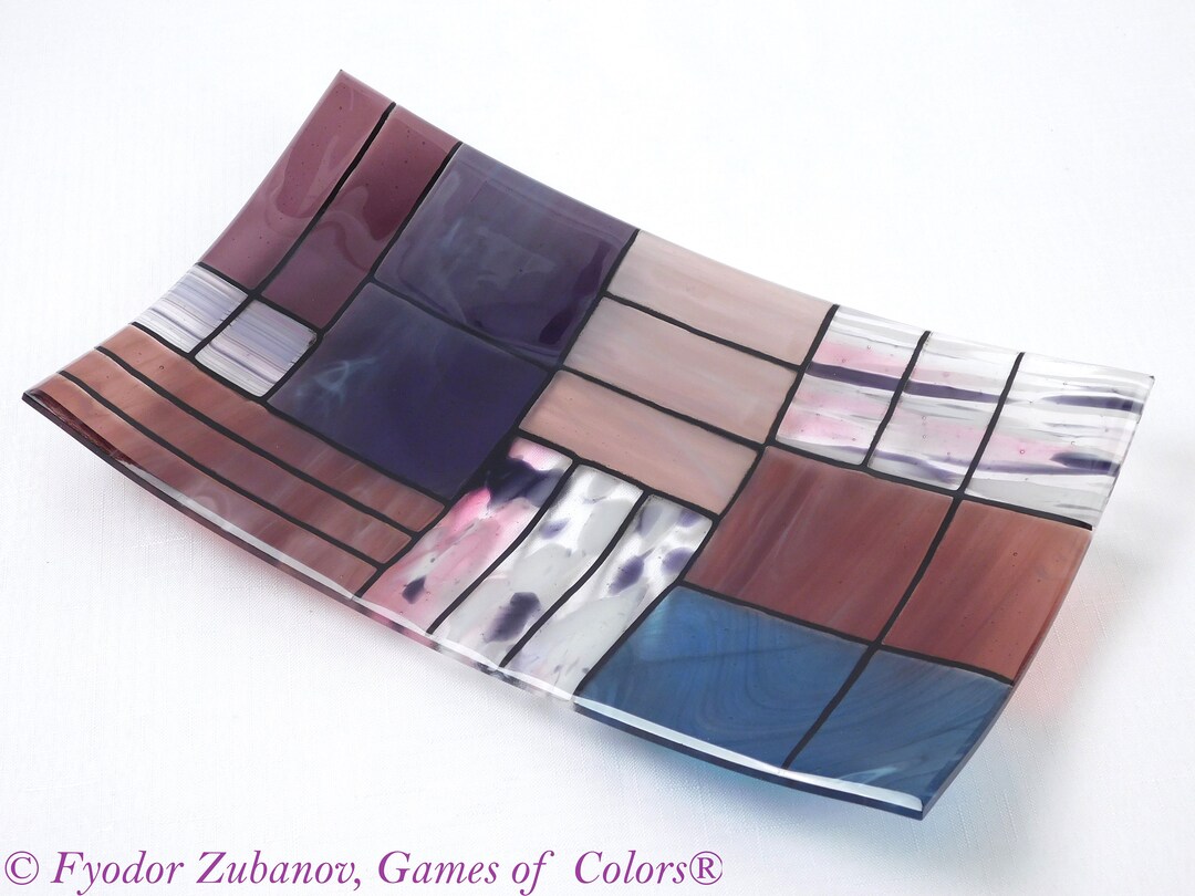A Rectangular Fused Glass Plate a Gentle Color Mix Purples Decorative ...