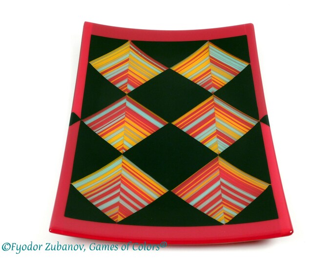 A Fused Glass 15 X 10 Plate "illusion"; Art Glass; Decorative Plate ...