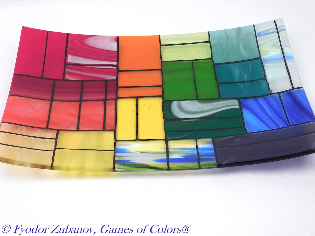 A Rectangular Fused Glass Platter "a Gentle Color Mix"; Decorative ...