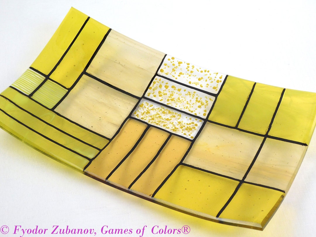 A Rectangular Fused Glass Plate "a Gentle Color Mix - Yellows ...
