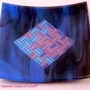 A Decorative Square Plate "woven Ribbons in the Diamond"; Fused Glass ...