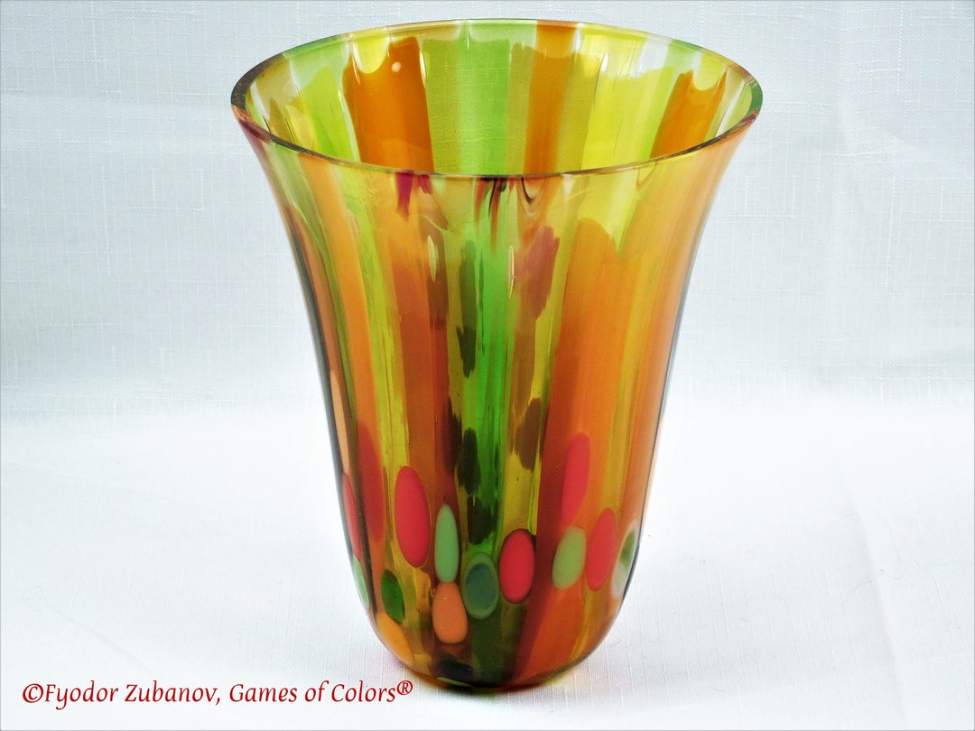 A Small Fused Glass Vase "fall Bouquet"; Decorative Vessel; Original ...
