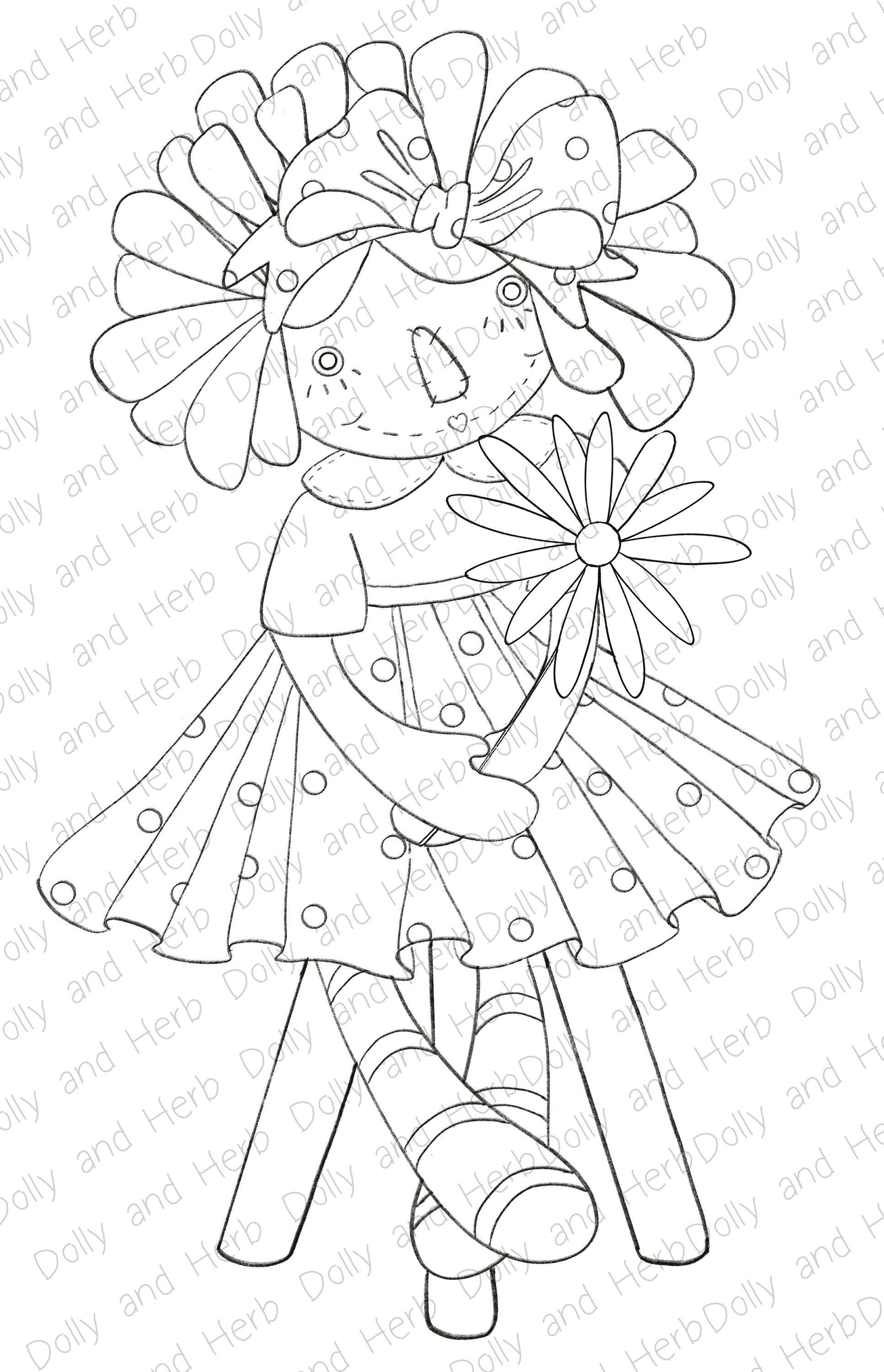 Dolly and Herb Digi Stamp , Colouring Page , Card Making , Raggedy Ann ...