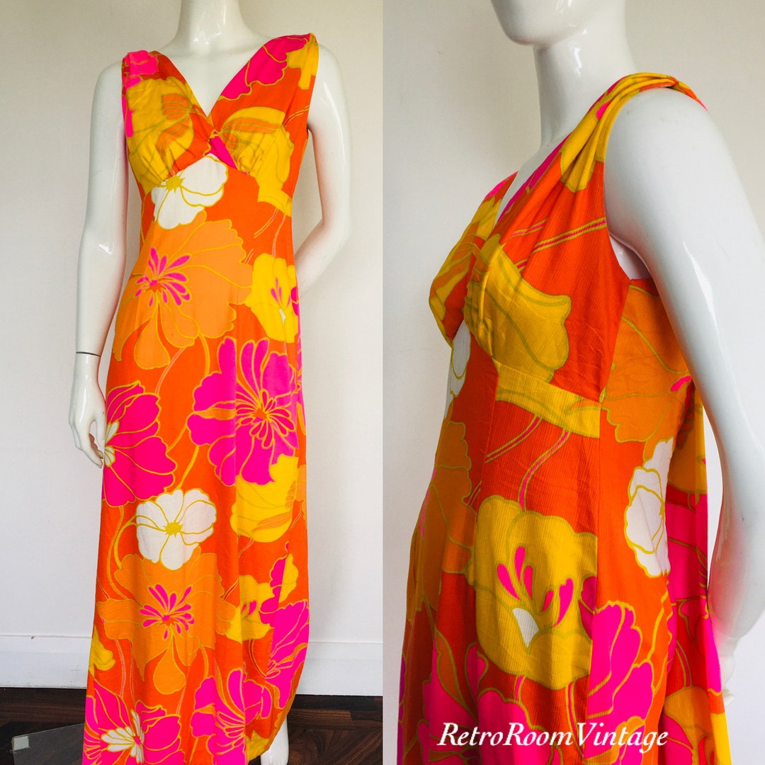 Fabulous 1960s 1970s Hawaiian Printer Dress Uk Size 8 - Etsy