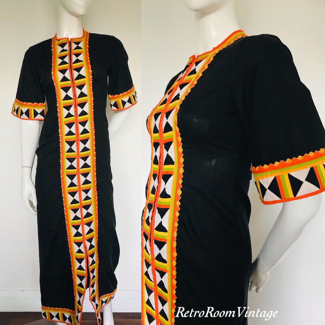 1960s 1970s Aztec Tribal Cotton Print Dress Uk Size 8 - Etsy