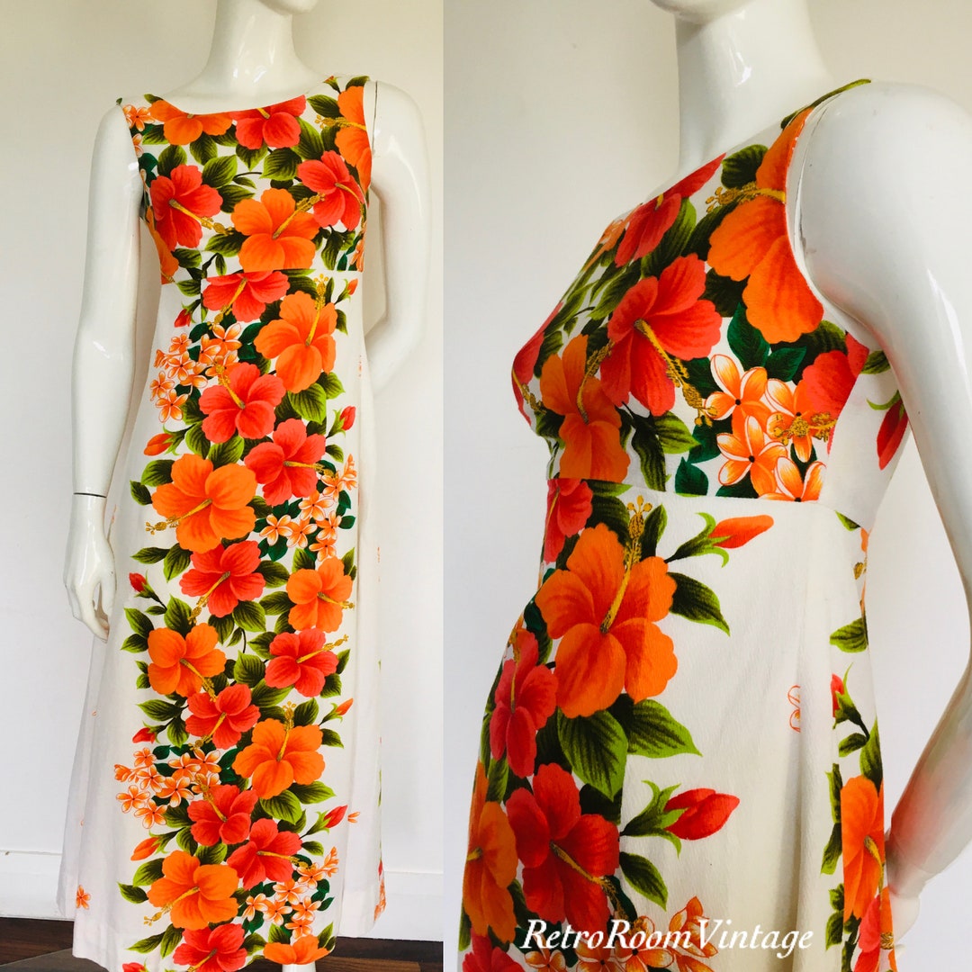 1960s 1970s Hawaiian Printer Dress Uk Size 6 - Etsy
