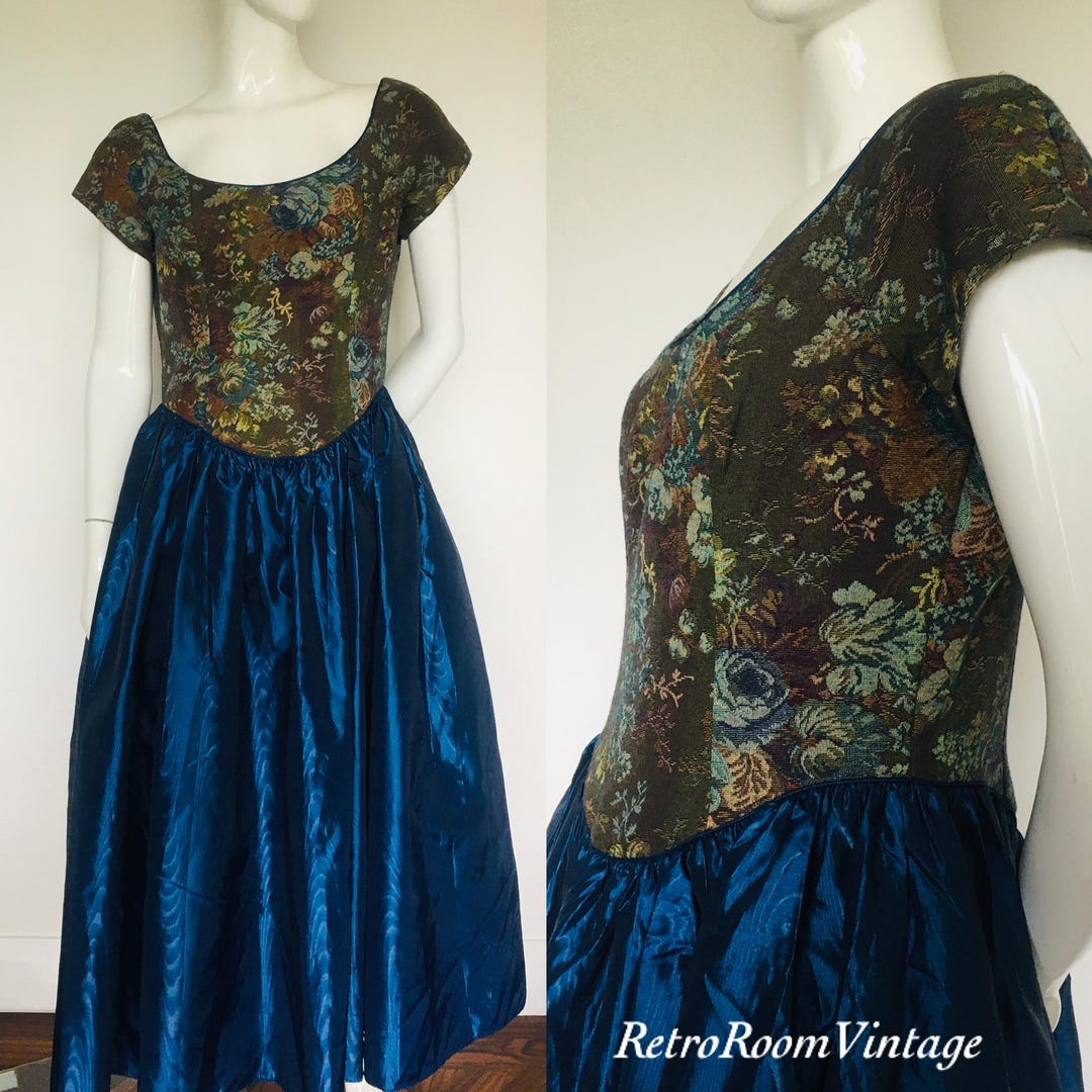 Rare Laura Ashley Tapestry Blue 1980s Gown Dress Uk Size 12 - Etsy