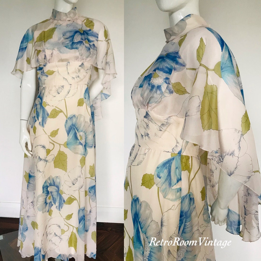 Romantic 1970s Butterfly Back Dress Uk Size 8 - Etsy