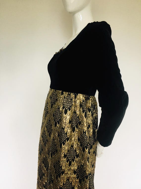 Quad Gold & velvet 1960s 1970s dress Uk size 8 - Gem