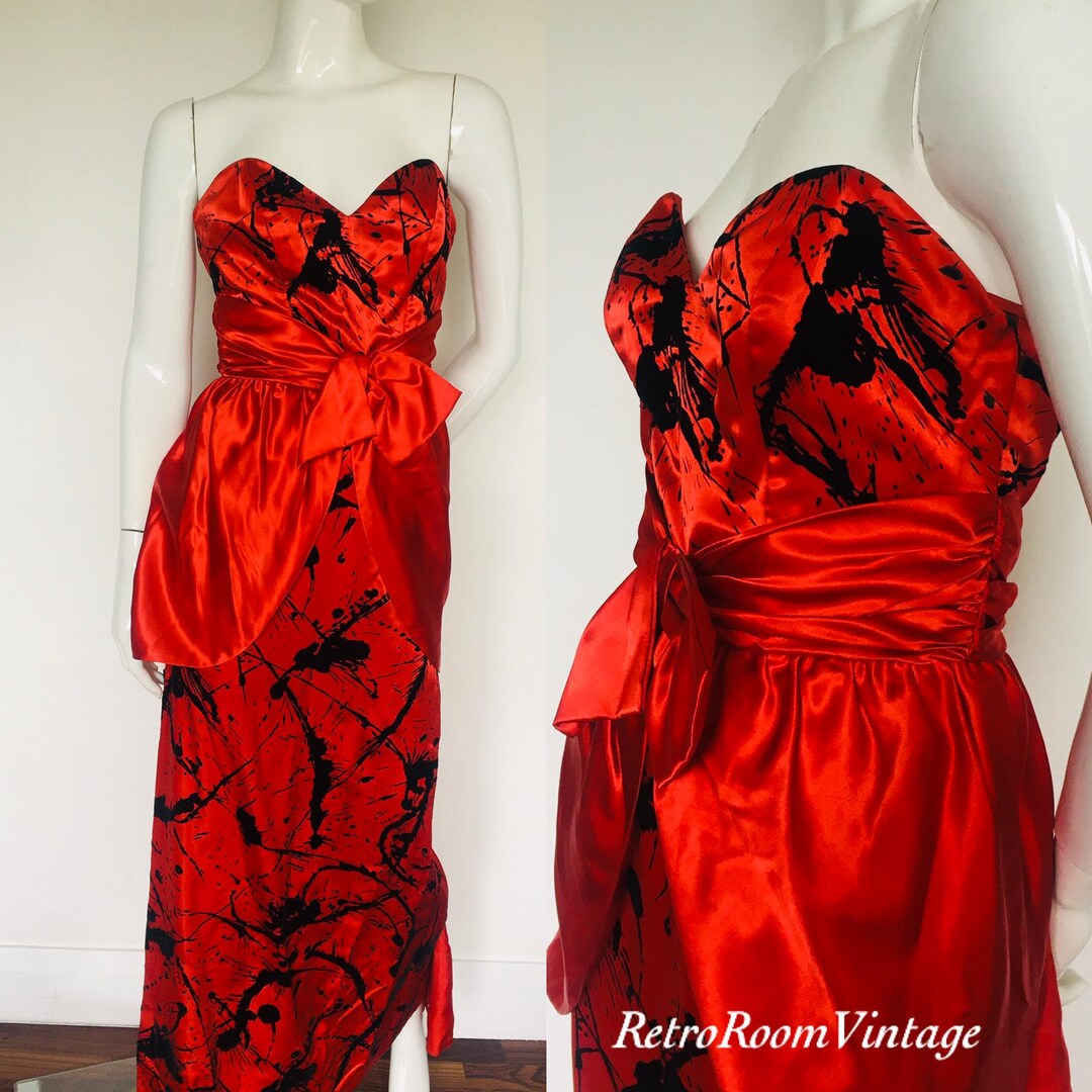 1980s Red Strapless Evening Dress Uk Size 6 - Etsy