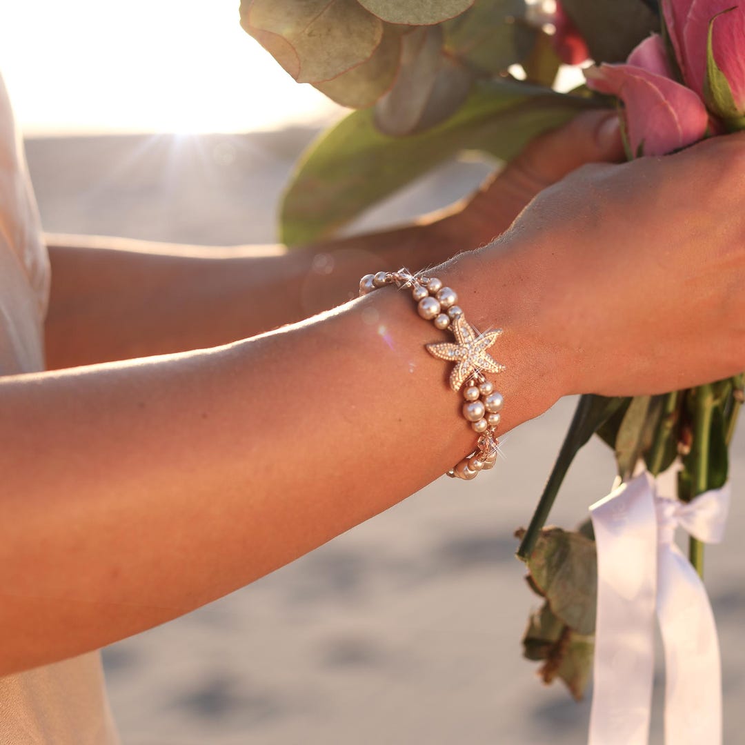 Starfish Rose Gold Beach Wedding Bracelet, Sea Star Bridal Jewelry ...