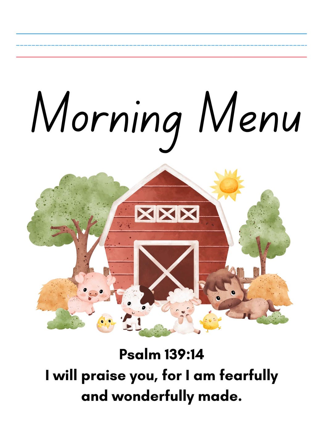 Farm Theme Morning Menu Pre-k and K - Etsy