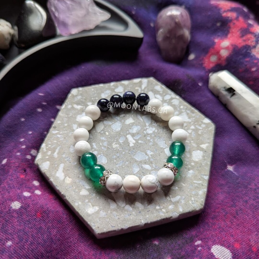 Sailor Neptune Gemstone Bracelet | Blue Goldstone, Jade & Howlite ...