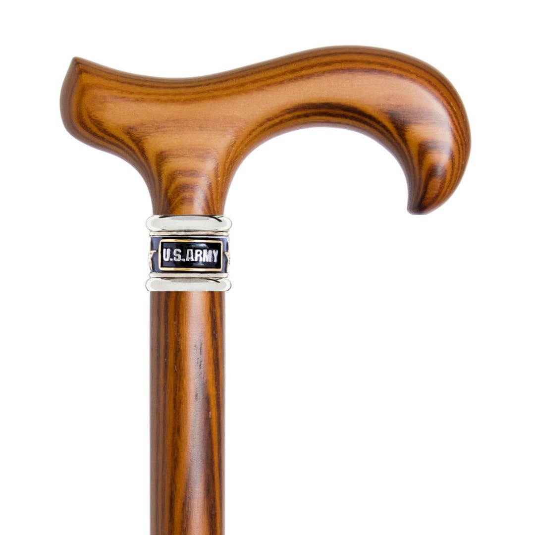 ARMY Ash Wood Walking Cane: Stainless Steel Collar With Derby Handle - Etsy