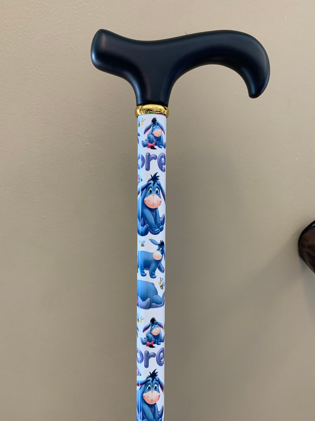 Custom Cane With Grey Background With 4 Prong Rubber Tip, One of a Kind ...