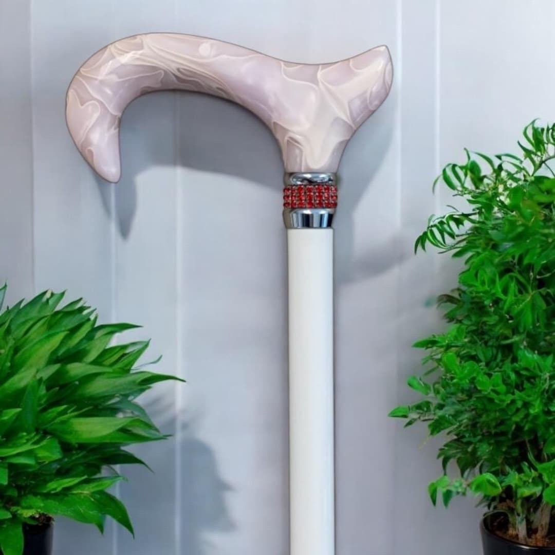 White Pearl Diamond With RED Rhinestones Cane, Elegance Cane, Walking ...