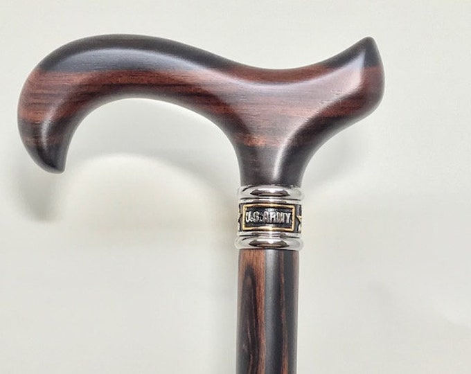 Ebony Wood Cane With ARMY Collar, US Army Ebony Shaft Walking Cane ...