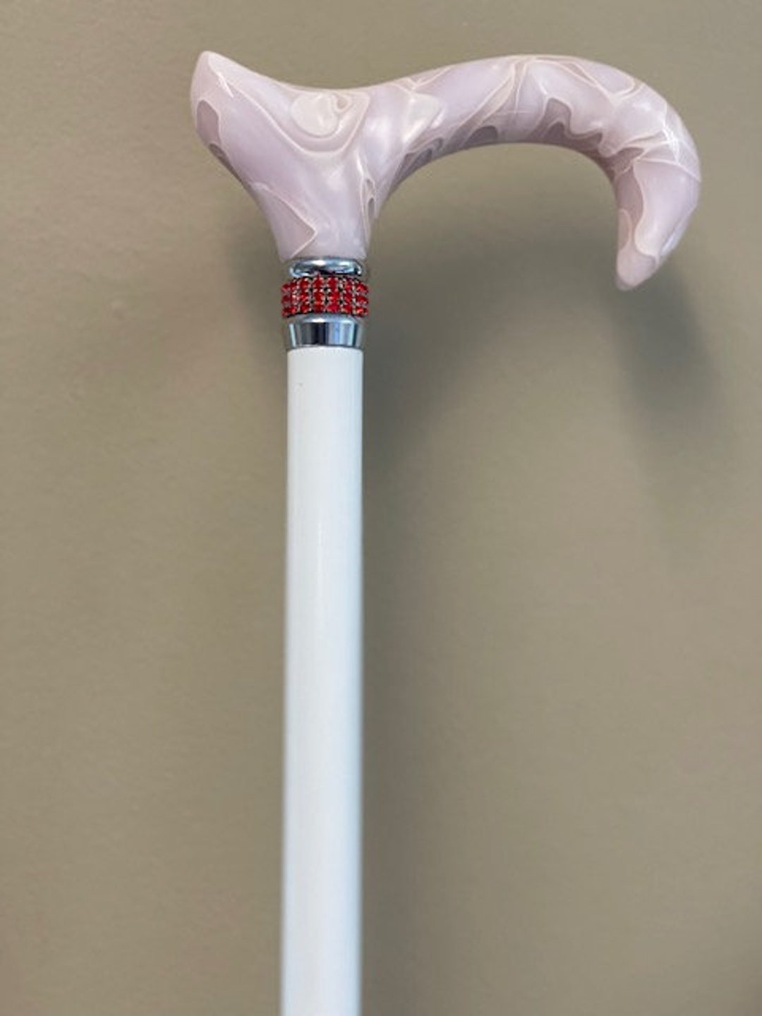 White Pearl Diamond With RED Rhinestones Cane, Elegance Cane, Walking ...
