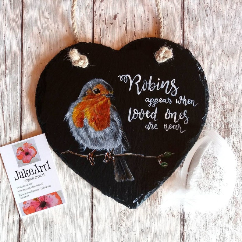 Robin quote personalised slate heart Robins appear when loved | Etsy