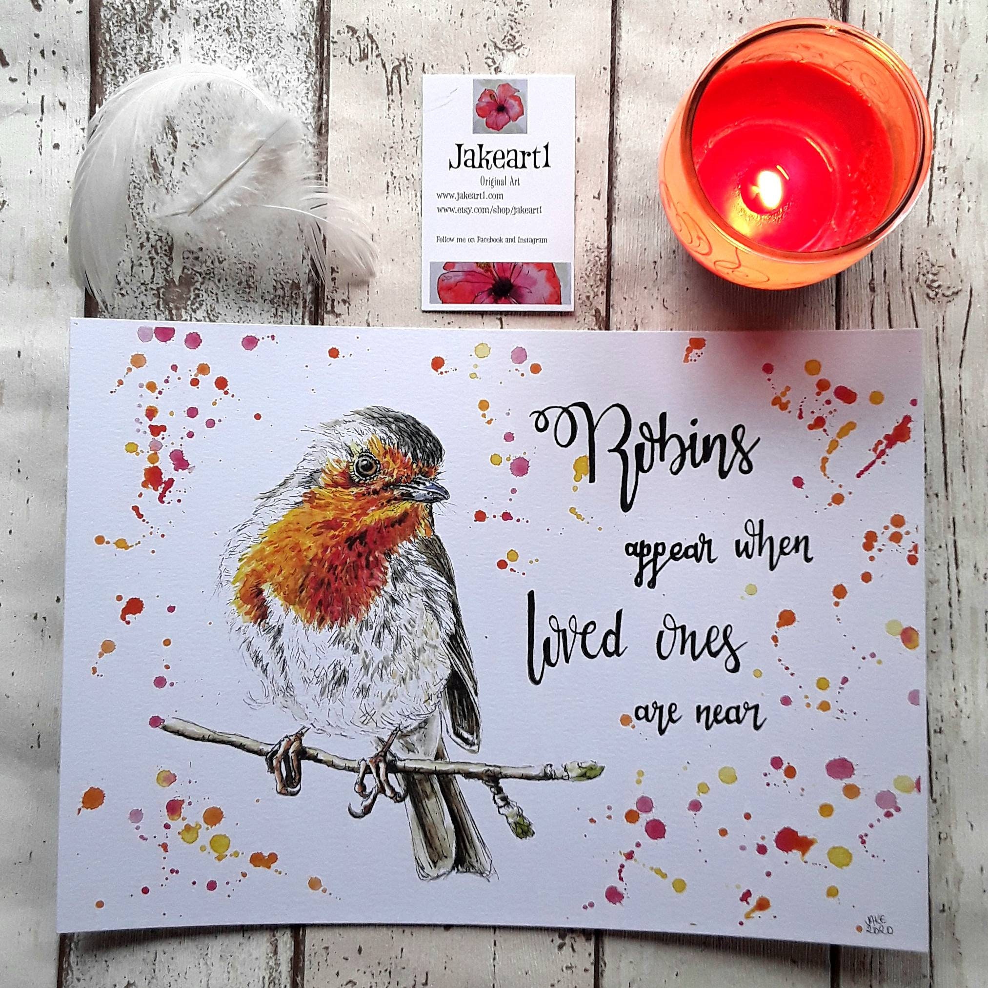 Robin Quote Original Art Print Robins Appear When Loved Ones | Etsy