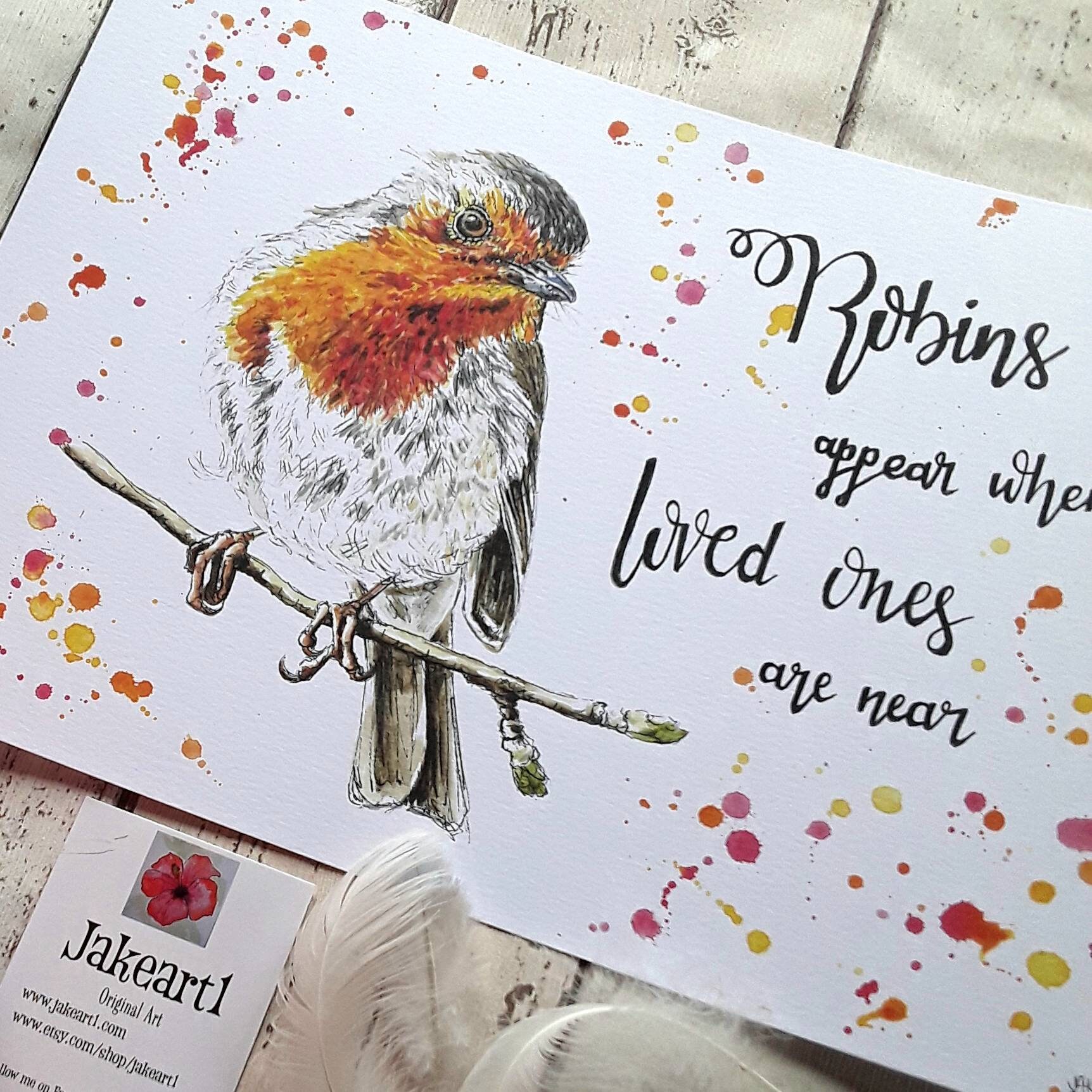 Robin quote personalised original art print robins appear when | Etsy