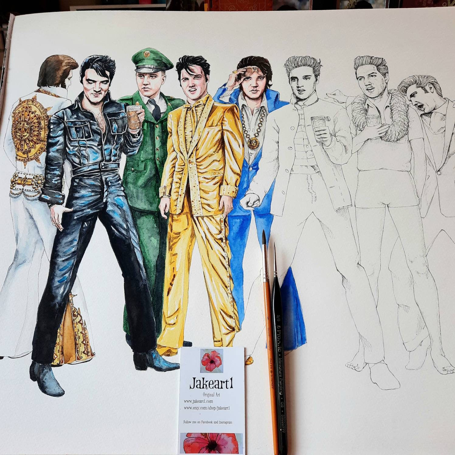 Elvis Presley Iconic Outfits Original Art Print - Etsy UK