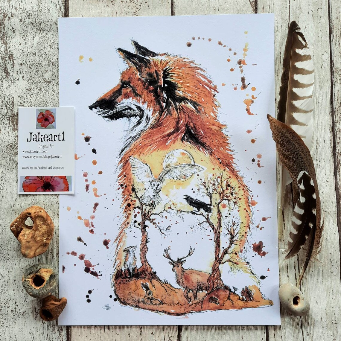 Fox Autumn Woodland Wildlife Original Art Print Home Decor | Etsy